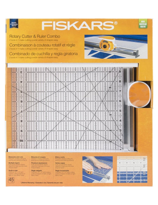 Fiskars 12" x 12" Rotary Cutter/Ruler Combo - Accurate Fabric Cutting ...