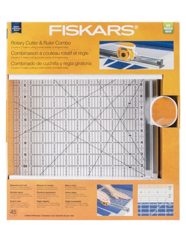 Fiskars 12" x 12" Rotary Cutter/Ruler Combo - Accurate Fabric Cutting ...