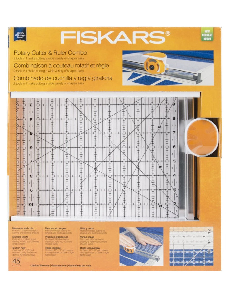 Fiskars 12" x 12" Rotary Cutter/Ruler Combo - Accurate Fabric Cutting ...