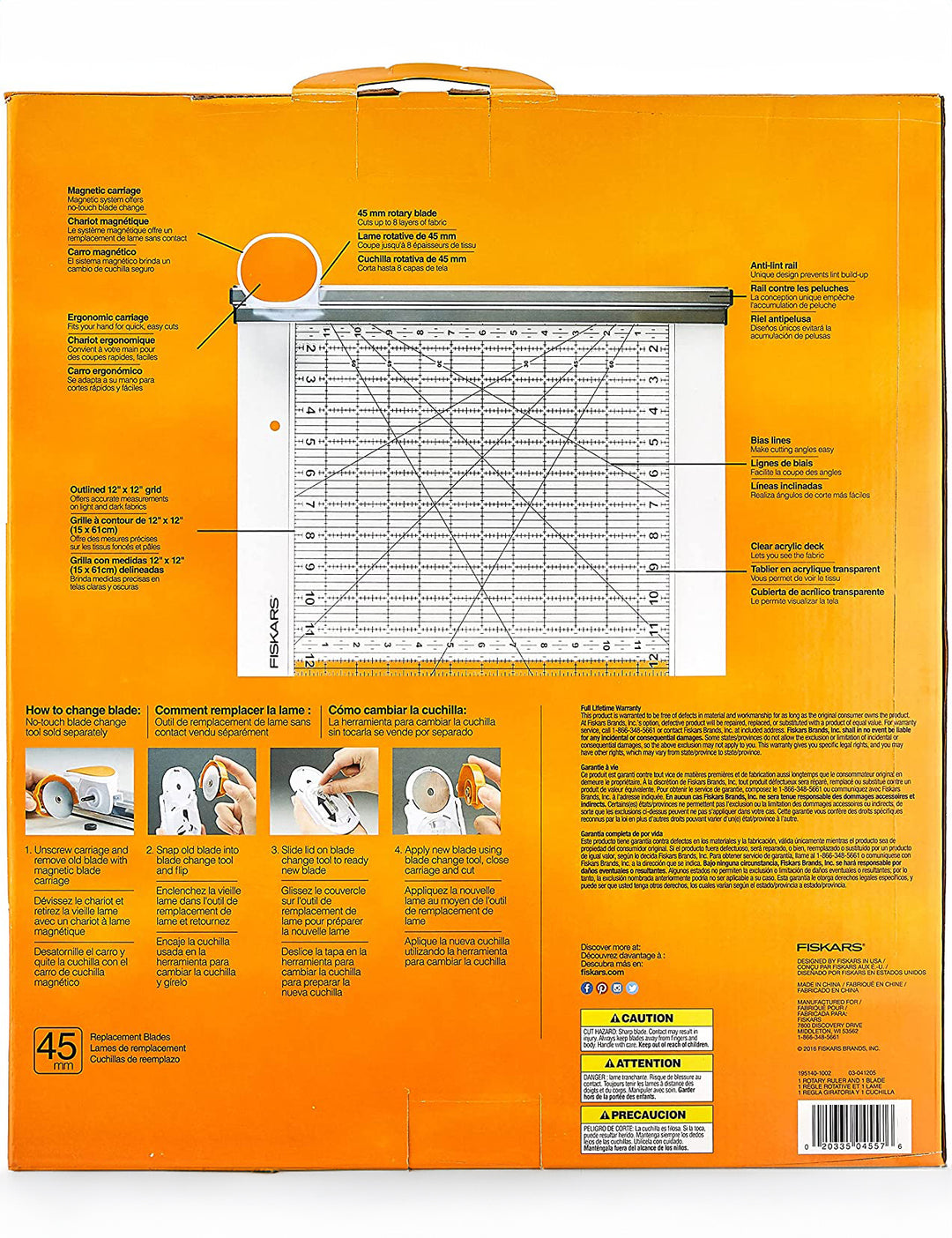 Fiskars 12" x 12" Rotary Cutter/Ruler Combo - Accurate Fabric Cutting ...